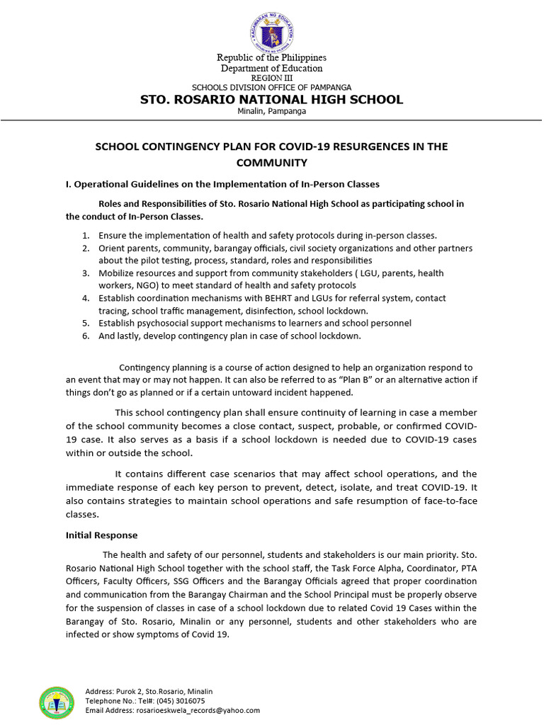 Contingency Plan | PDF | Infection | Learning