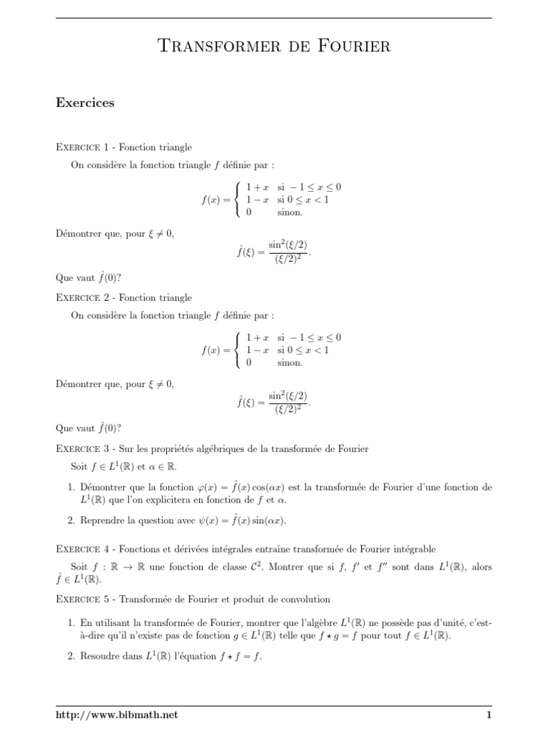 Exercices sur la Transformée de Fourier | PDF | Mathématiques | Analyse ...