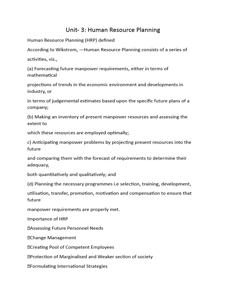 UNIT 3-Human Resource Planning | PDF | Human Resources | Forecasting