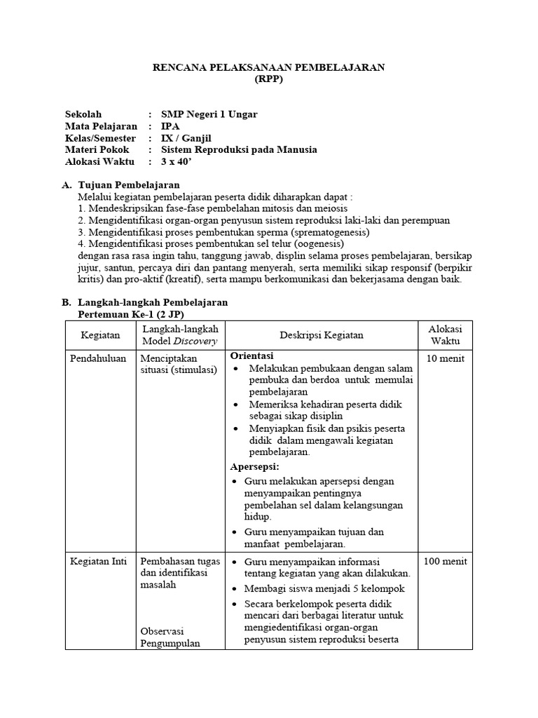 RPP IPA Kelas IX: Sistem Reproduksi | PDF
