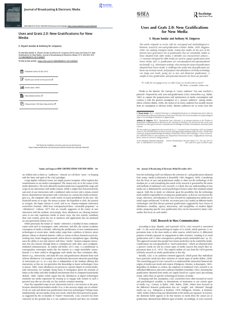 Uses and Grats 2.0 - New Gratifications For New Media | PDF | Mass ...