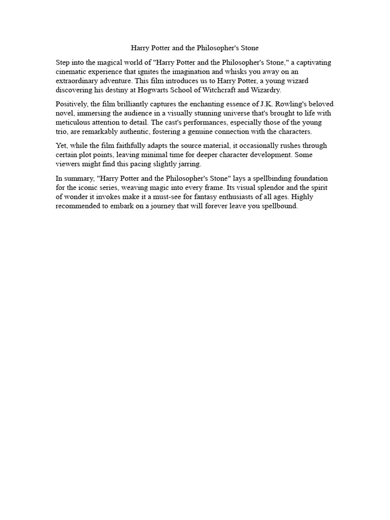 Harry Potter and The Philosopher - Resume | PDF