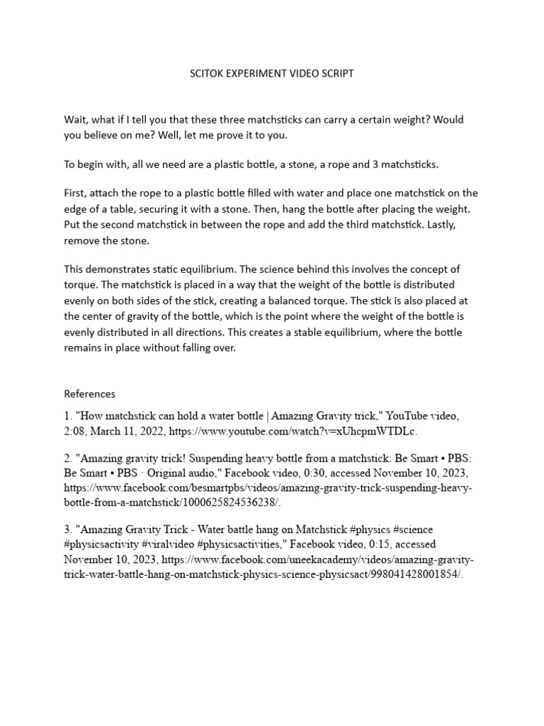 Fun Physics: Matchstick Balance Trick | PDF | Home & Garden