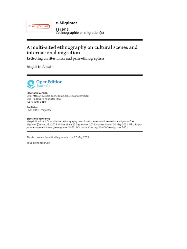 Multi-Sited Ethnography of Migration | PDF | Ethnography | Field Research