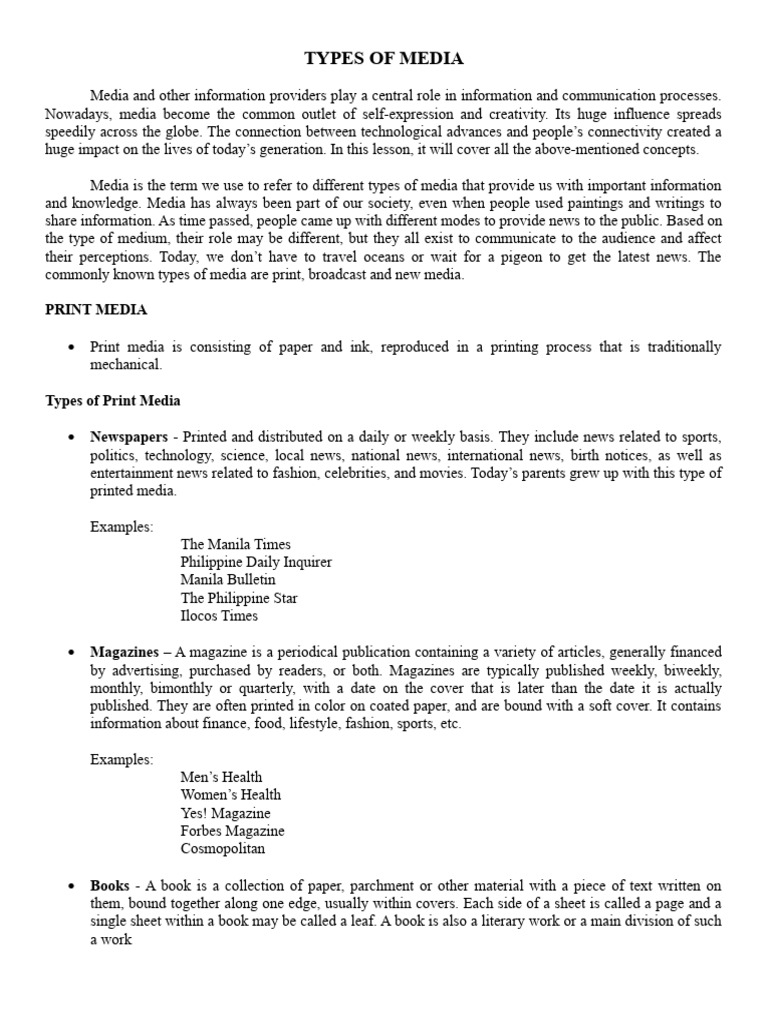 Types of Media | PDF | Mass Media | Technological Convergence