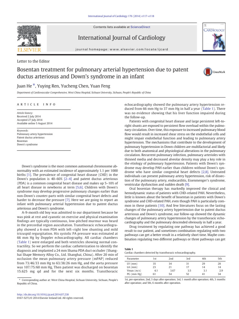 Bosentan Treatment For Pulmonary Arterial Hypertension Due To Patent ...