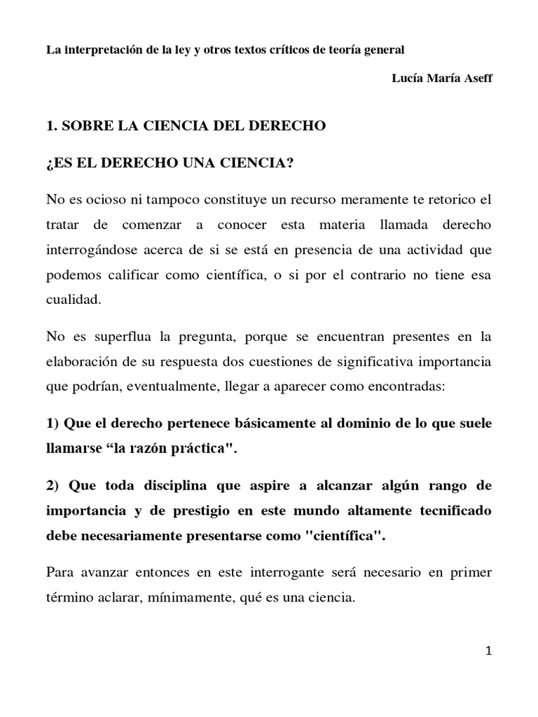 U 1 Ciencia Del Derecho Lucía Aseff Ciencia Del Derecho Pdf