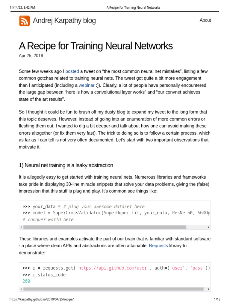A Recipe For Training Neural Networks | PDF | Artificial Neural Network | Systems Theory