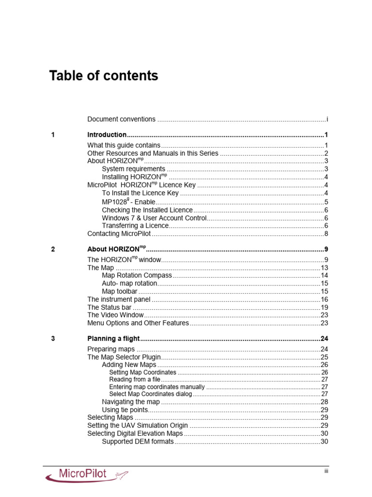 Horizon UserGuide TOC - 2 | PDF | Unmanned Aerial Vehicle | Menu (Computing)