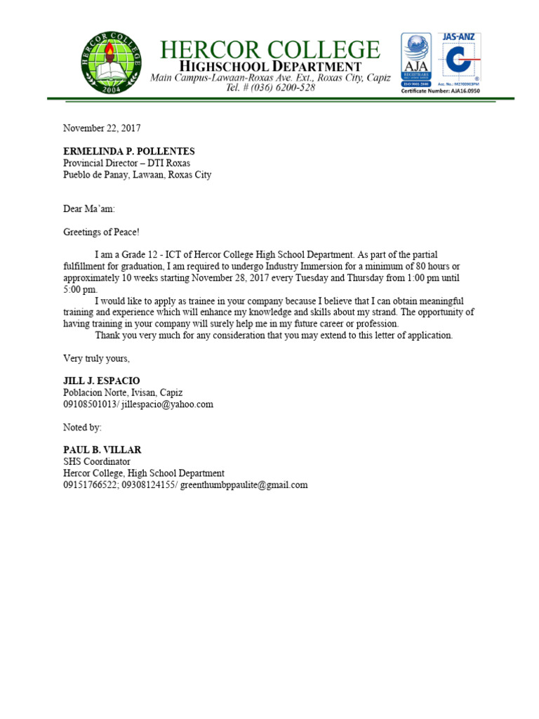 Ict Application Letter | PDF