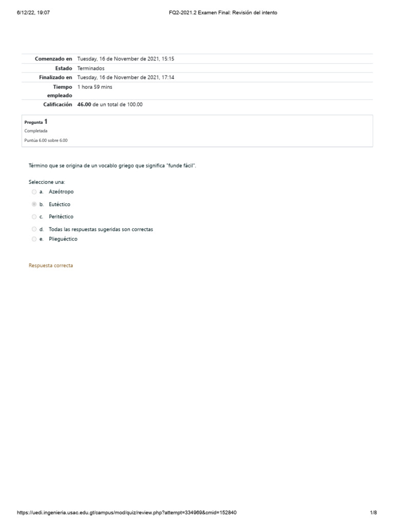 FQ2-2021.2 Examen Final - Revisión Del Intento | PDF | Cinética química | Física Aplicada e ...
