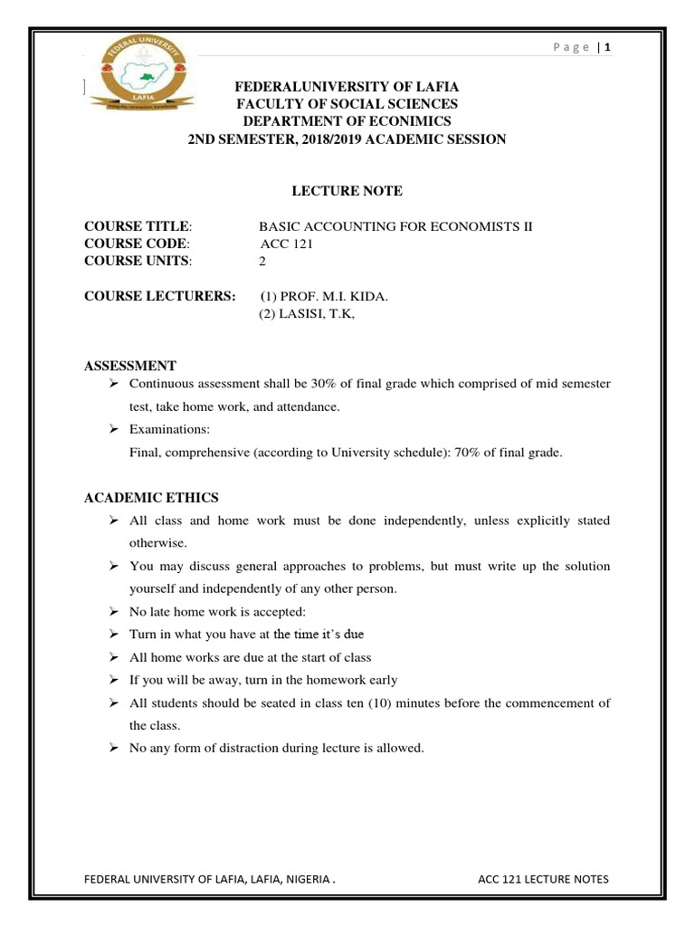 Acc 121 Lecture Note | PDF | Debits And Credits | Balance Sheet