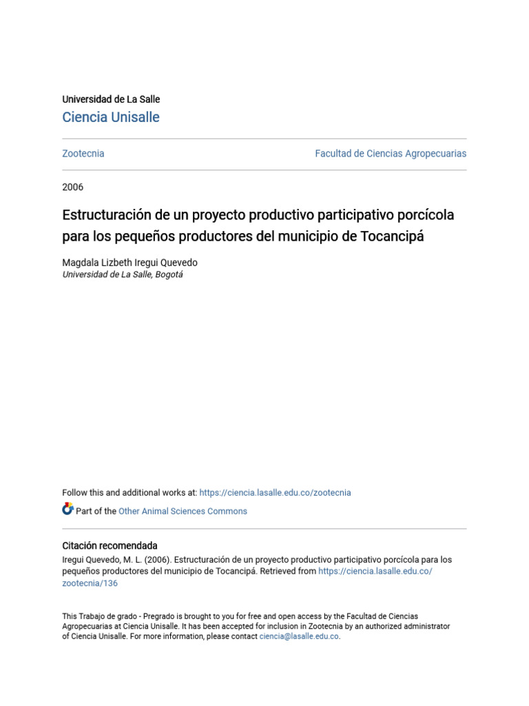 Estructuración de Un Proyecto Productivo Participativo Porcícola | PDF