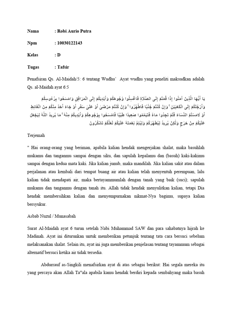 Tugas Tafsir Ke - 3 Robi Aurio Putra | PDF | Kajian Bahasa Asing | Agama & Spiritualitas