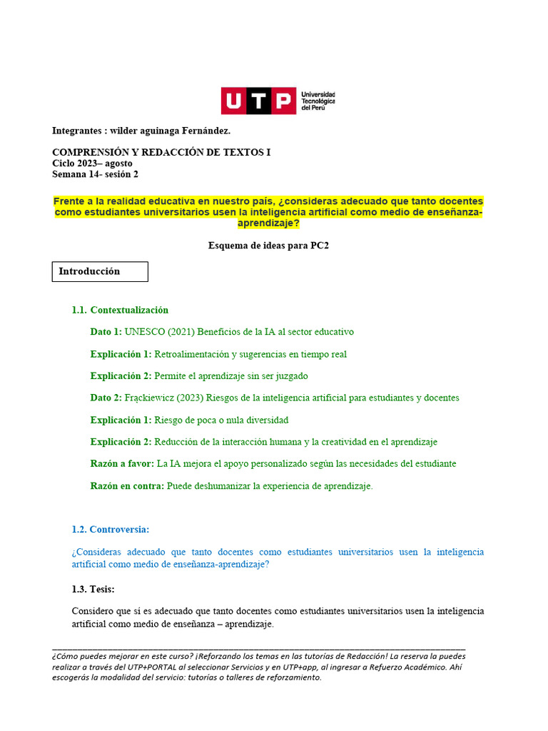 1 - SOLO ESQUEMA - PC2 - Semana 14 | PDF | Enseñando | Método de enseñanza
