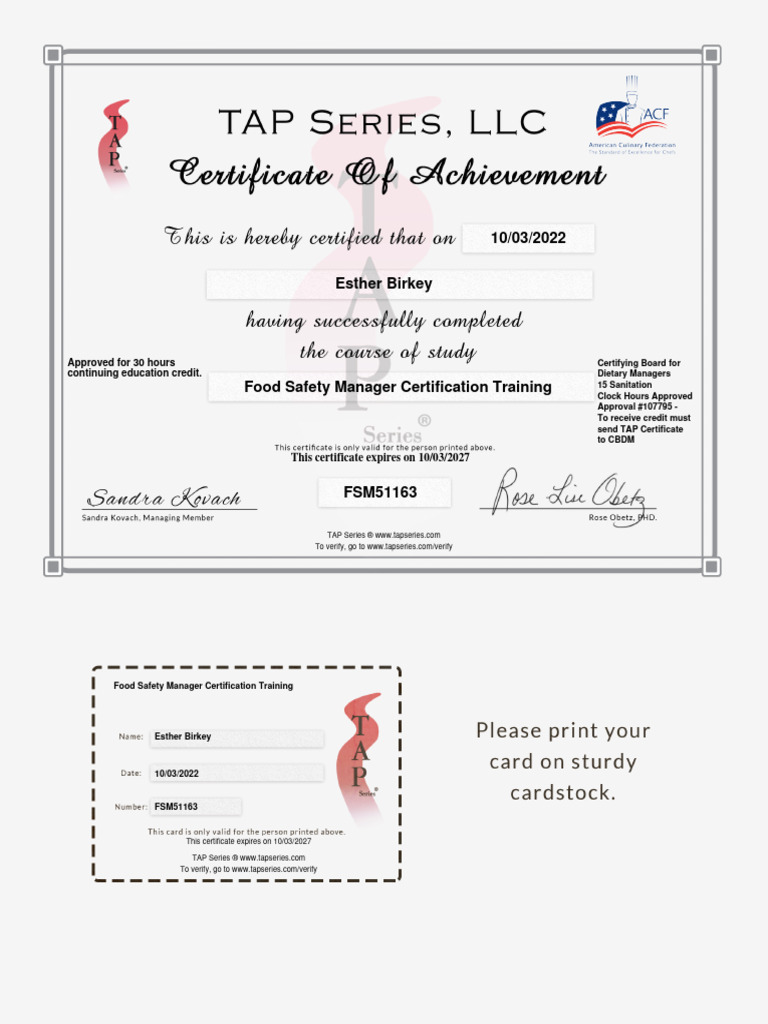 Certificate Food Training | PDF