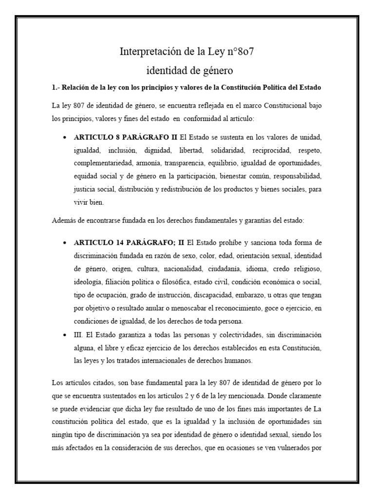 Interpretación de La Ley 807 | PDF | Identidad de género | Constitución
