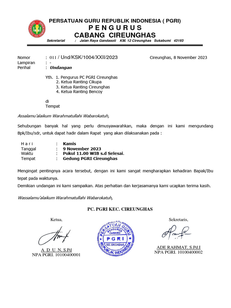 Surat Undangan Pgri | PDF