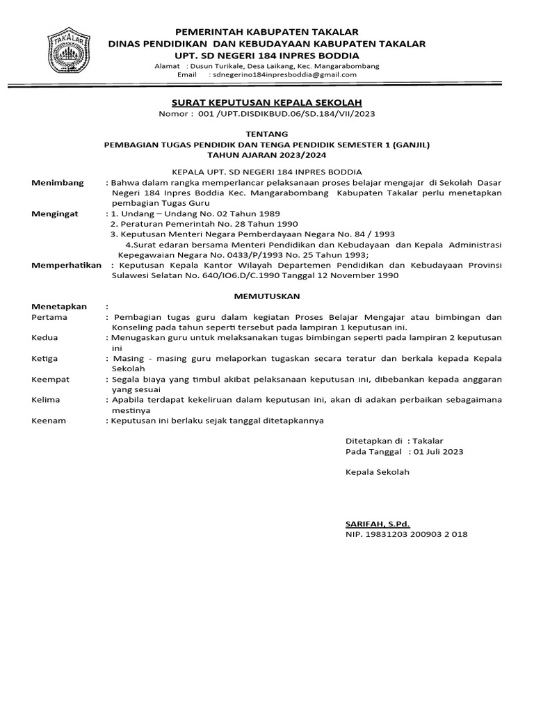 SK PEMBAGIAN TUGAS Ganjil 20232024 | PDF