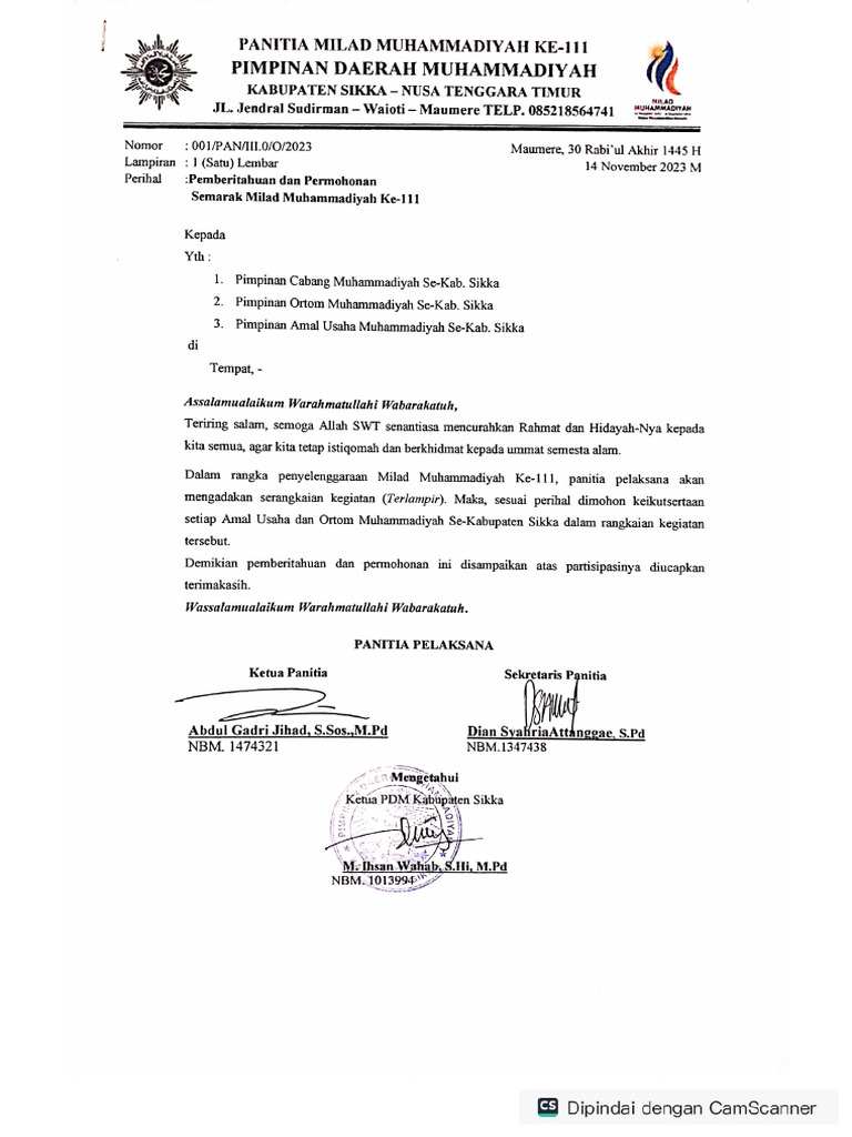 Surat Semarak Milad Muhammadiyah | PDF