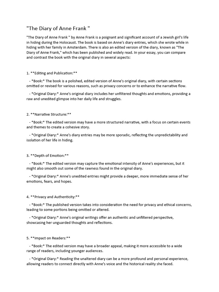 Comparing Anne Frank's Diary Versions | PDF