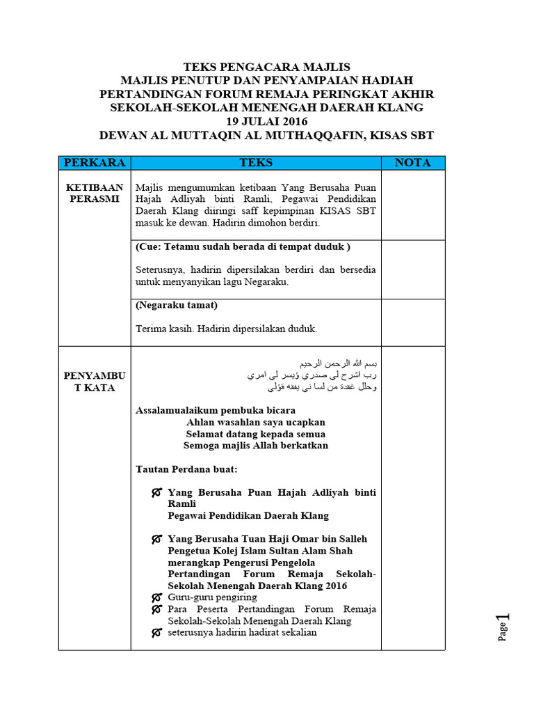 Teks MC Penutup Forum Remaja | PDF