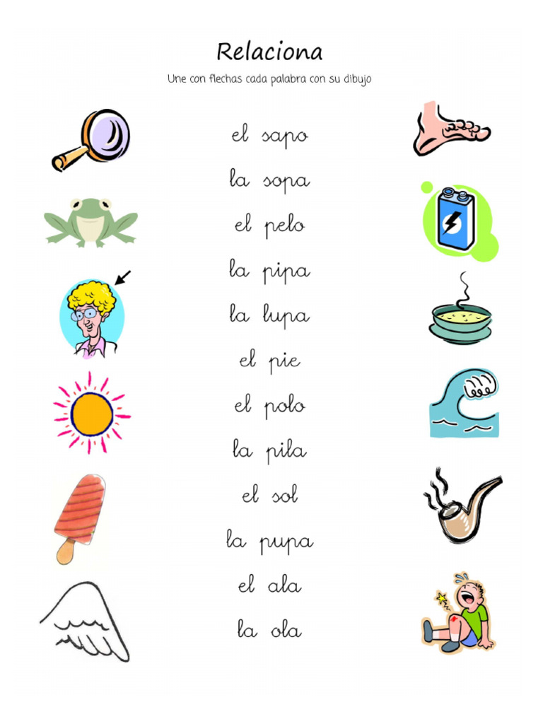 Lee Cada Palabra y Une Con El Dibujo Correspondiente | PDF