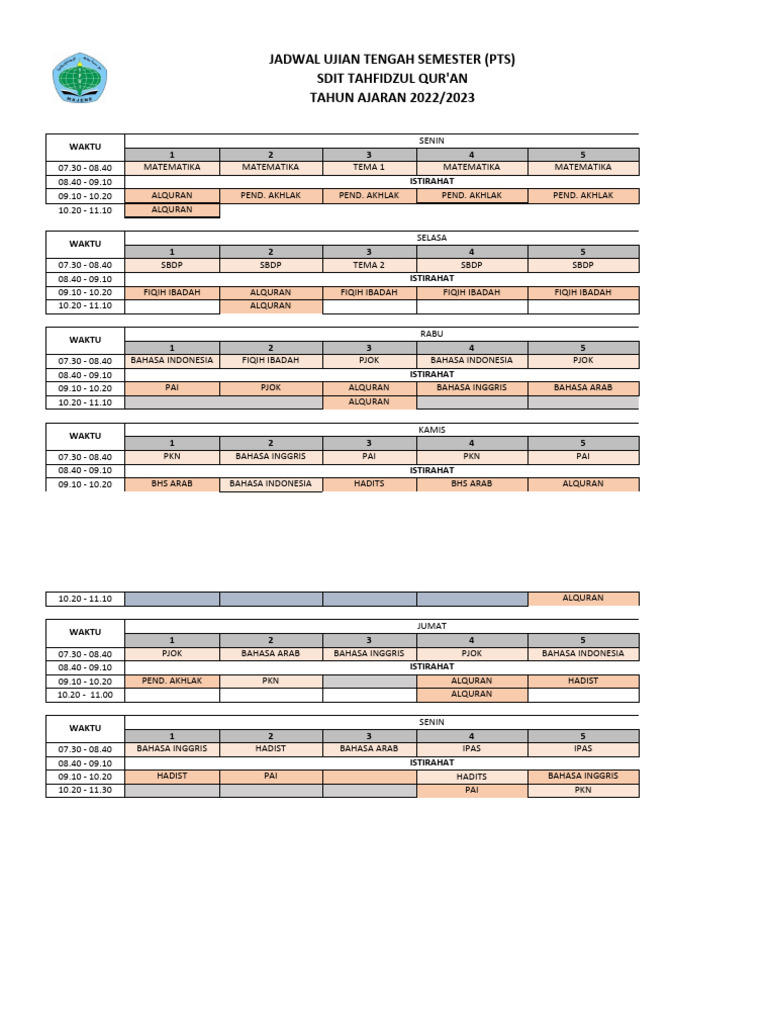 Jadwal PTS 2023-2024-2 | PDF