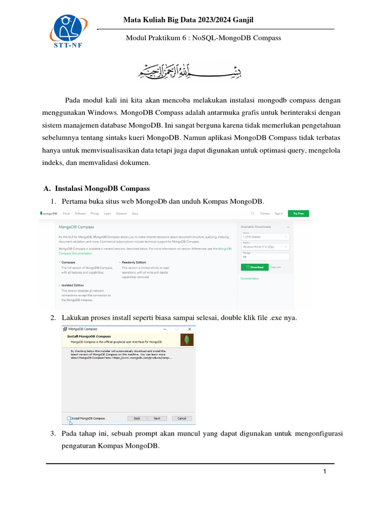 Modul Praktikum Big Data - NoSQL Instalasi MongoDB Compass | PDF