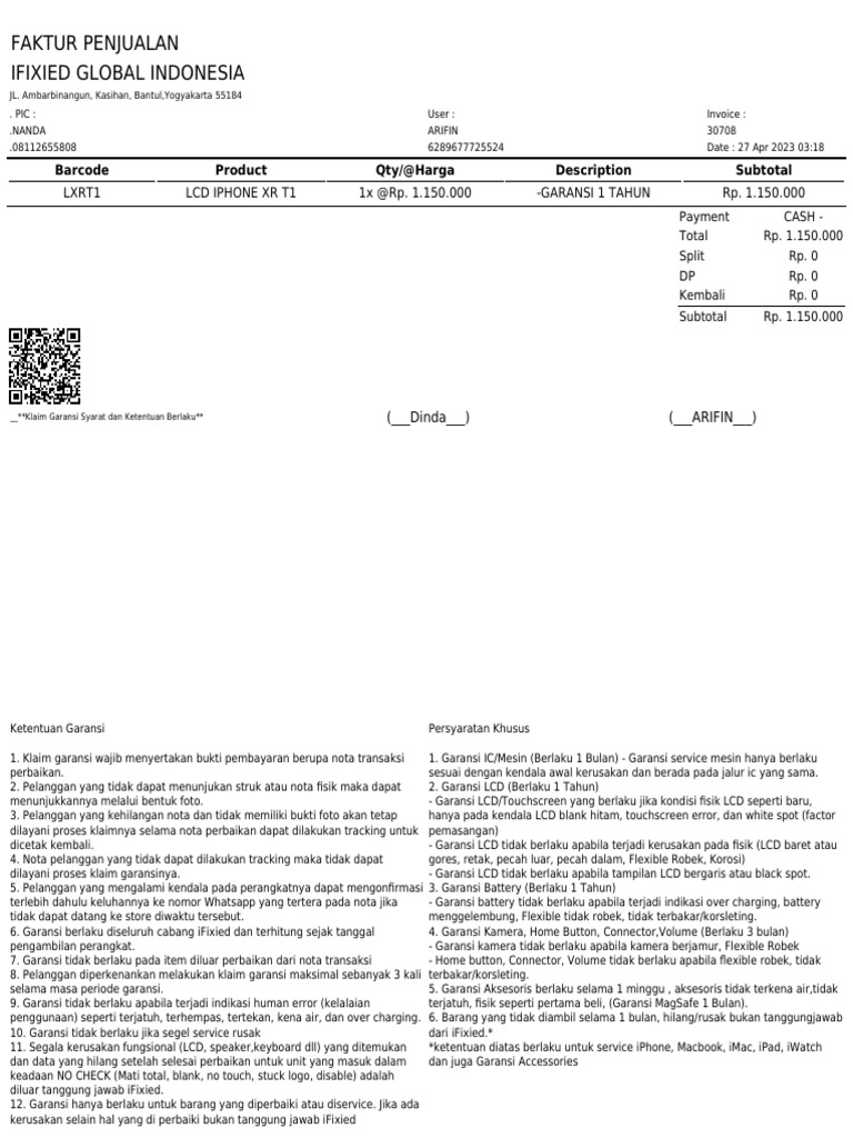Invoice - ARIFIN (30708) 22-08-2303 - 18 - 24 | PDF