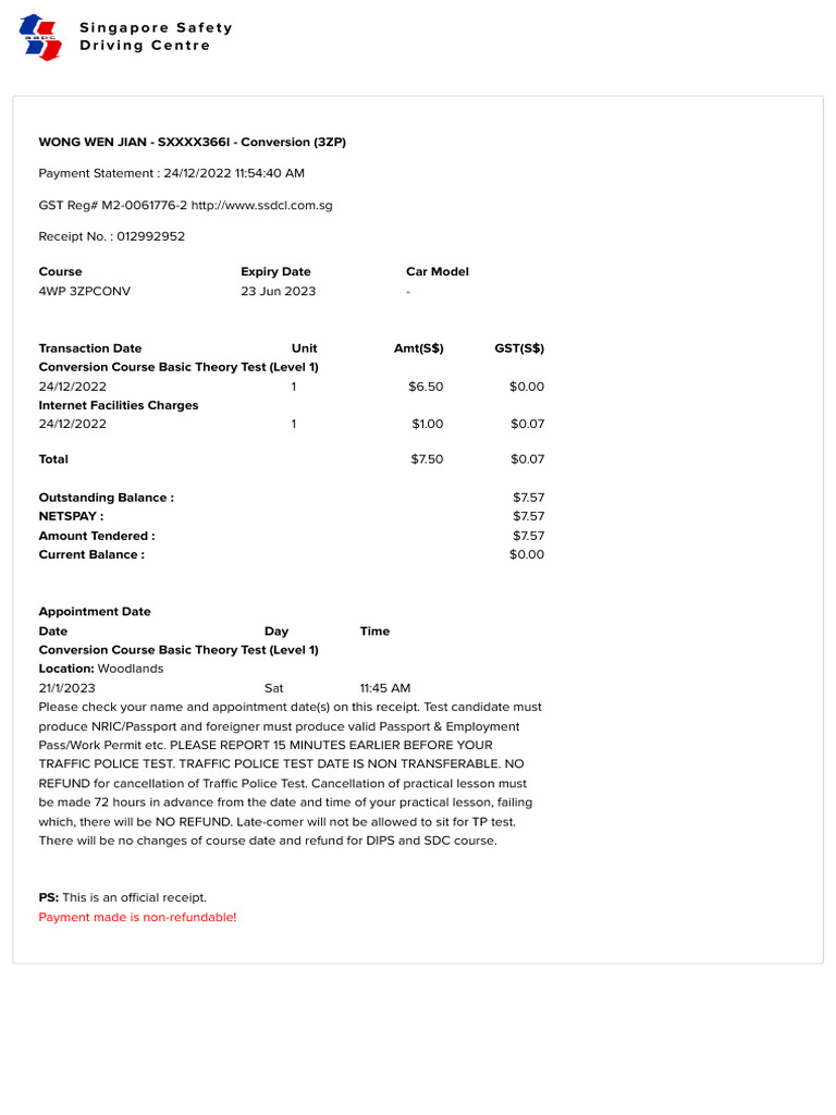 Singapore Safety Driving Center (SSDC) BTT | PDF | Finance & Money ...