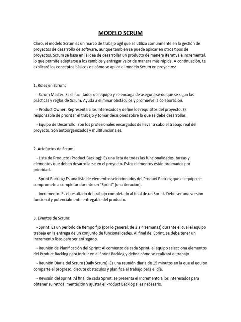Modelo Scrum | PDF | Scrum (desarrollo de software) | Tecnologías de la ...