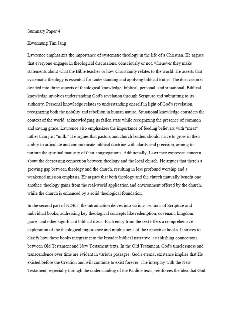 Summary Paper 4 | PDF | Bible | God