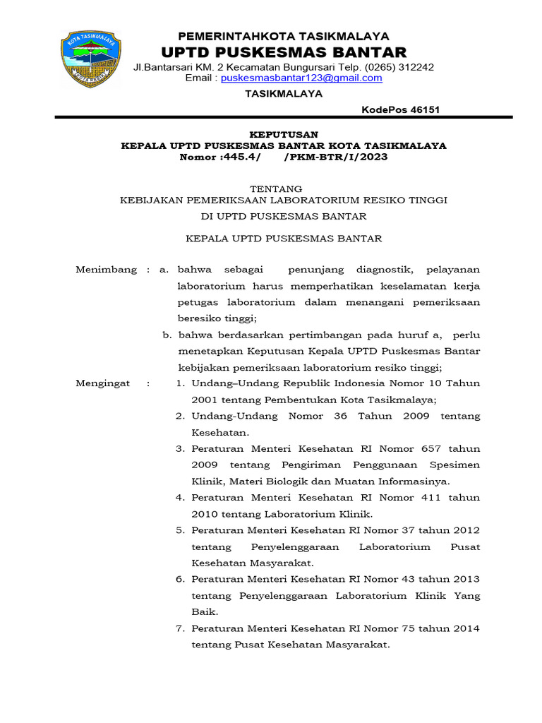 3a. SK PEMERIKSAAN LAB RISIKO TINGGI | PDF