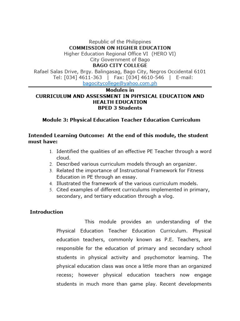 CurriculumAndAssessment Module 3 | PDF | Physical Education | Curriculum