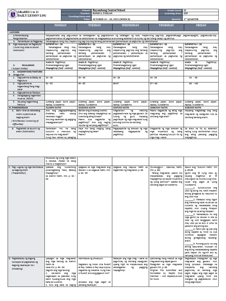 DLL - Esp 4 - Q1 - W8 | PDF
