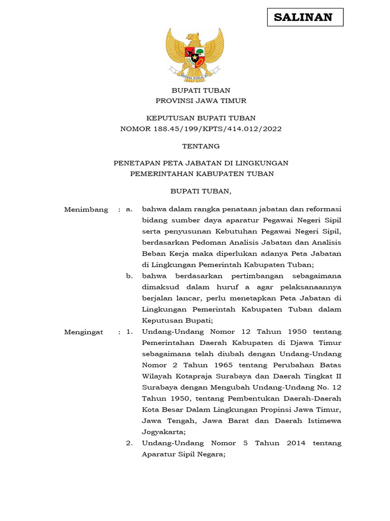 Peta Jabatan Pemerintah Kabupaten Tuban | PDF