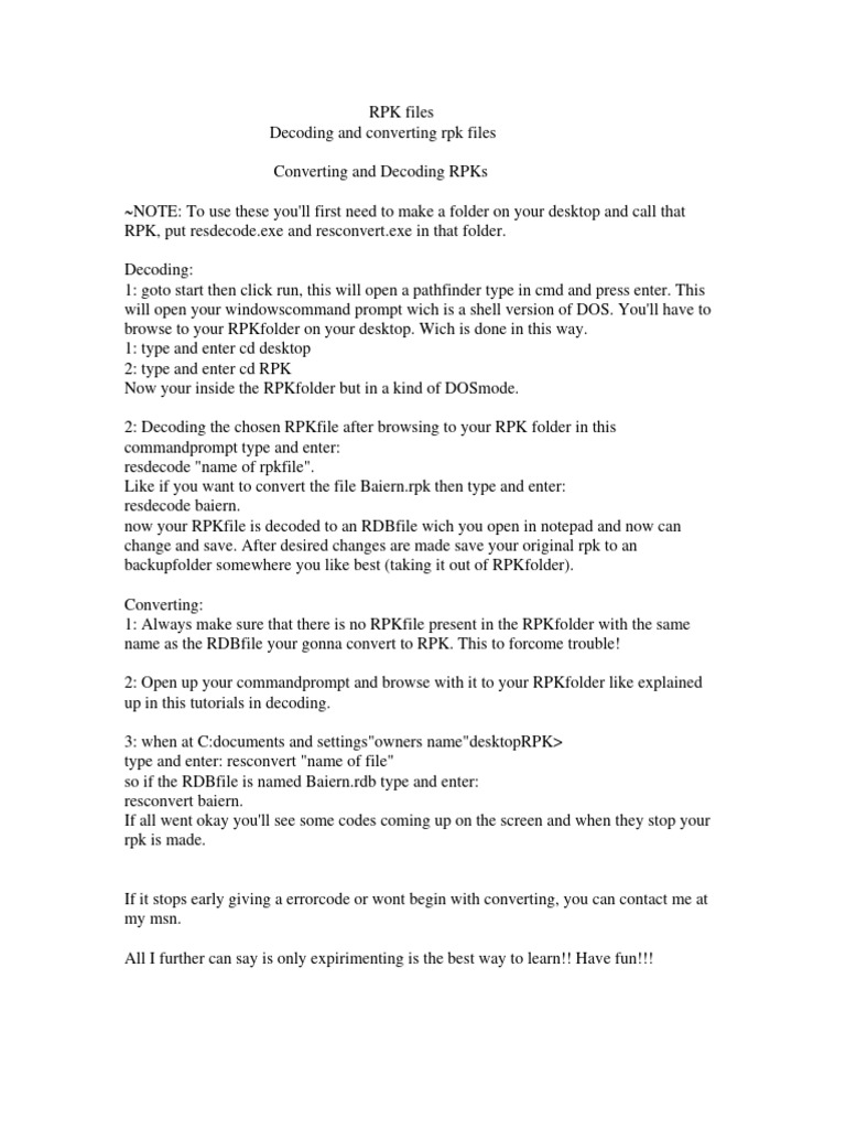 RPK File Decoding and Conversion Guide | PDF | Computers