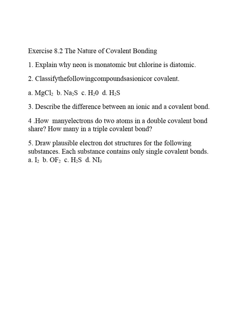 Exercise 8 Nature of Covalent Bonding | PDF