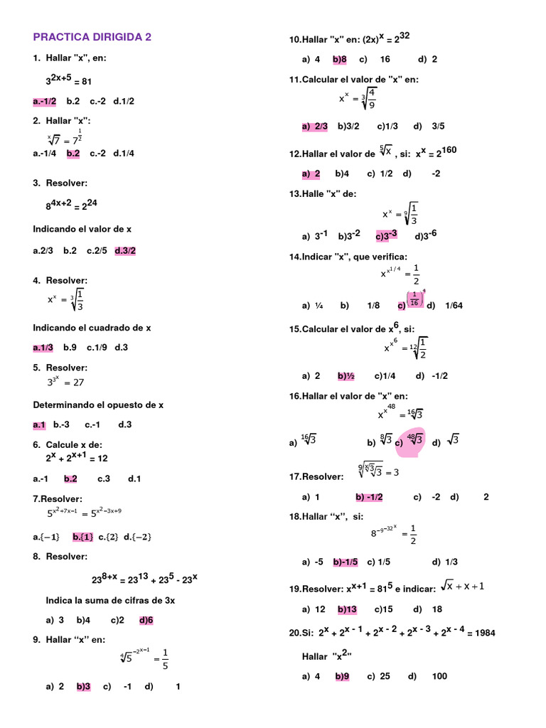 Ejercicios de Álgebra para Hallar "x" | PDF | Ajedrez