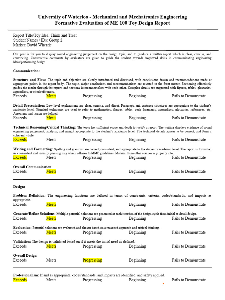 ME100 Draft Report Evaluation, Group 2 Final Report | PDF | Engineering | Evaluation