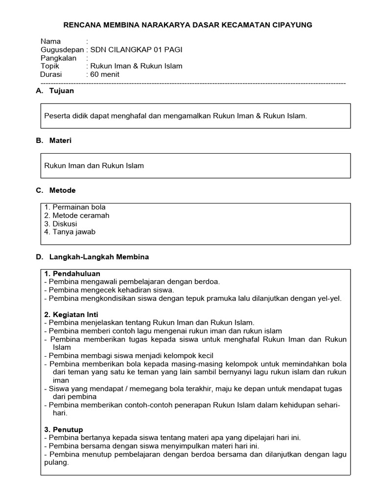 Rencana Membina (Rukun Iman & Rukun Islam) | PDF