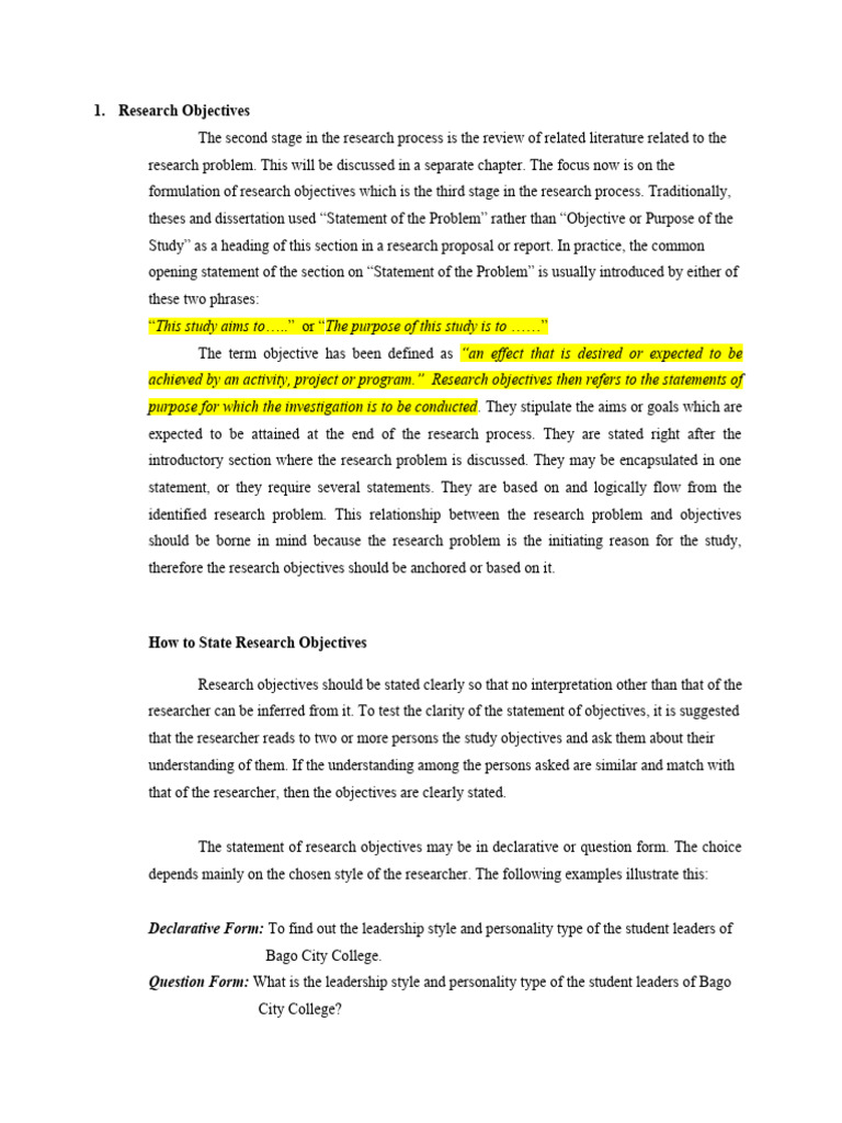 Bped 17a Research Objective | PDF | Hypothesis | Statistics