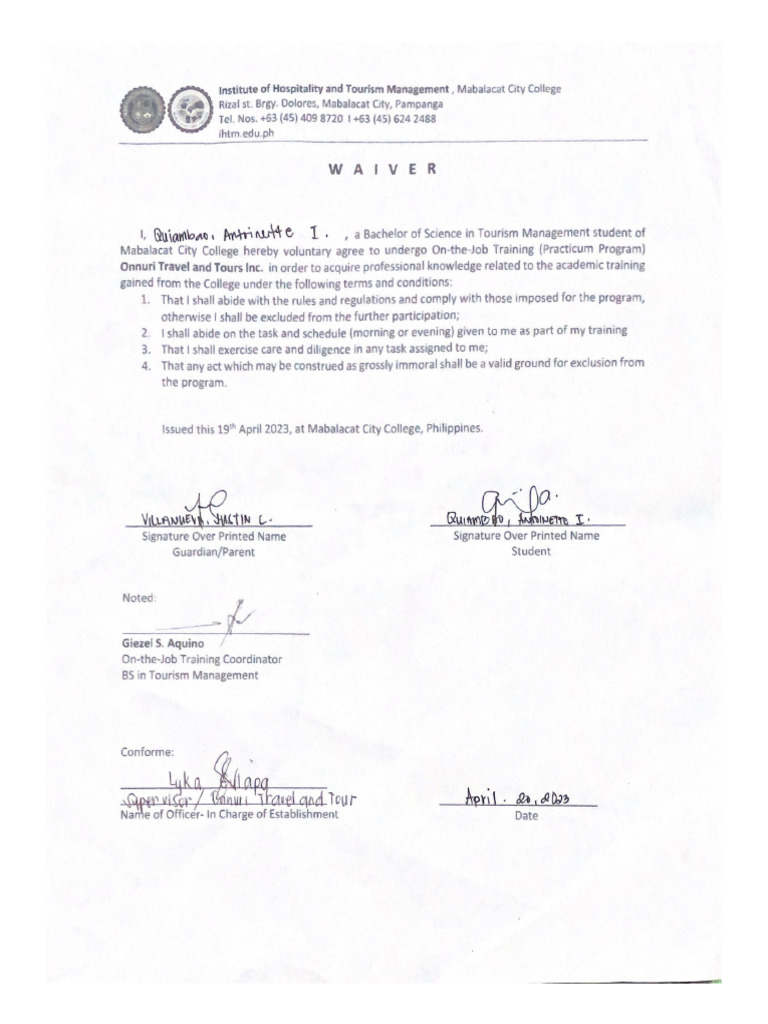 Institute of Hospitality and Tourism Management Mabalacat City College ...