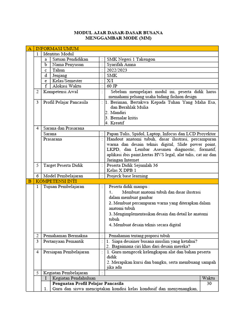 Modul Ajar Menggambar Mode Fase X | PDF
