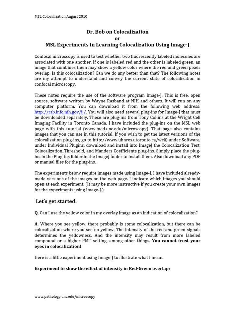 DR Bob On Colocalization | PDF | Microscopy | Physical Sciences