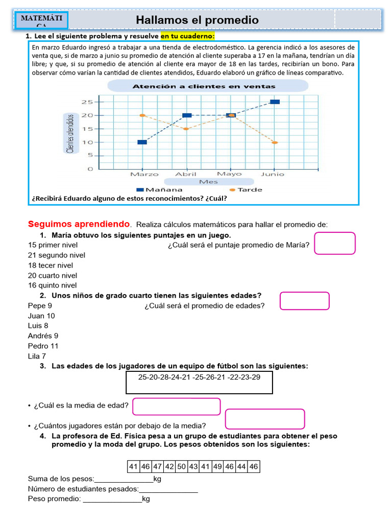 FICHA MAT. Martes Hallamos El Promedio | PDF