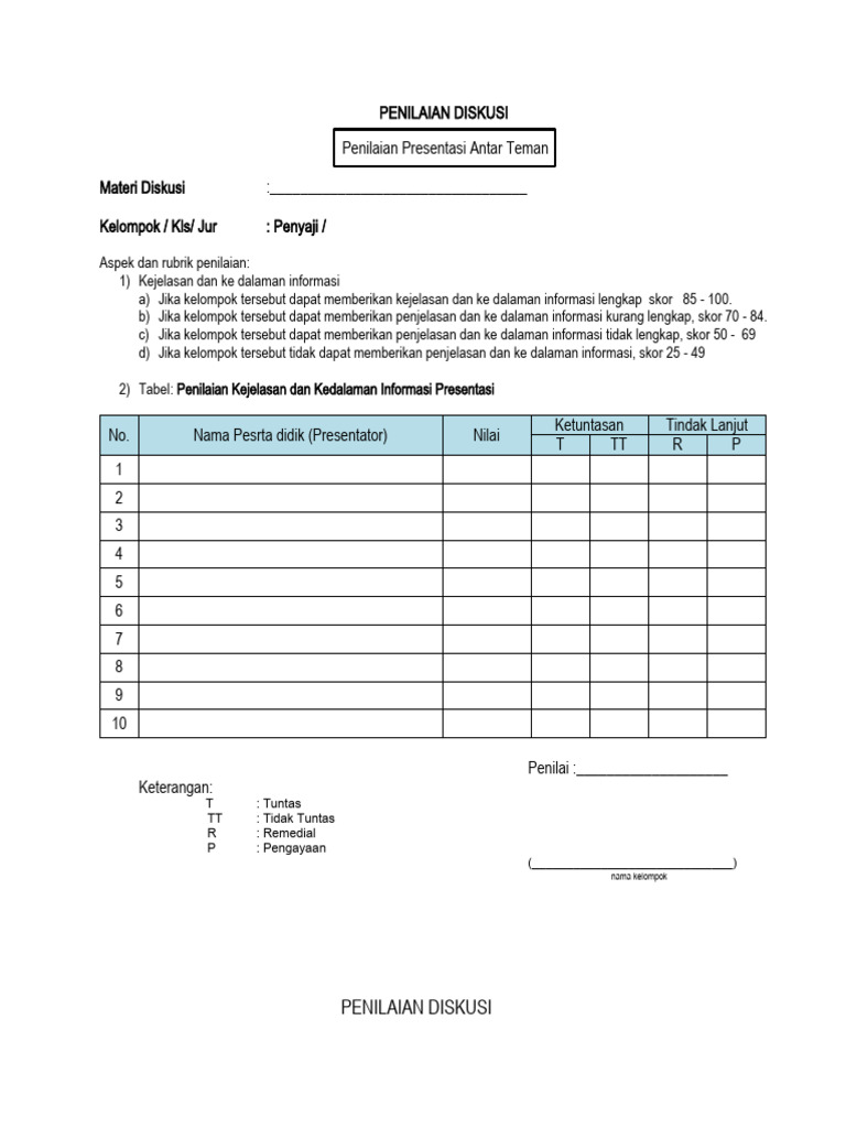 Form Penilaian PAI Kelompok | PDF