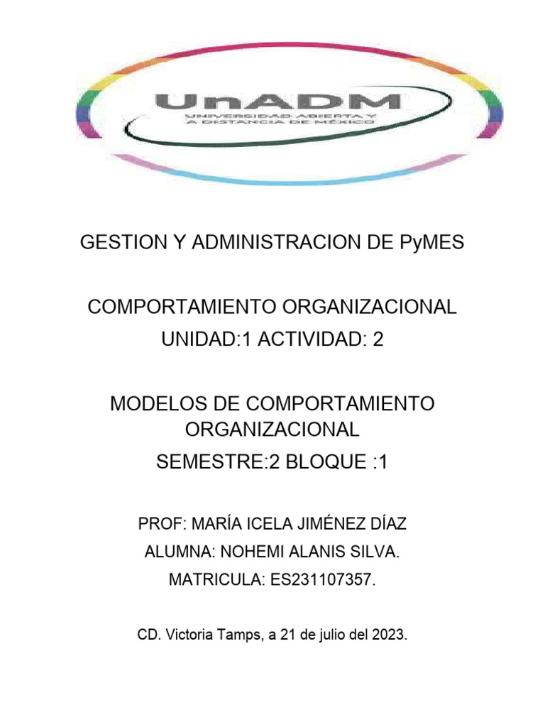 Gcor U1 A2 Noas | PDF | Comportamiento | Comportamiento organizacional