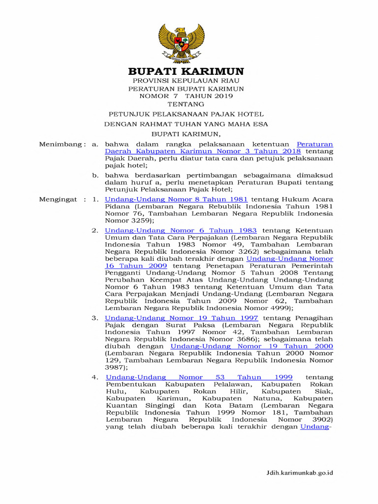 Perbub No 7 THN 2019 Jdihkarimun | PDF